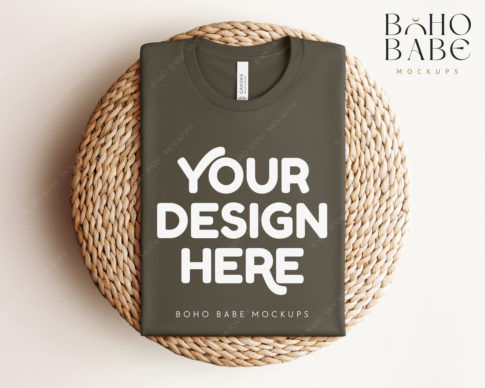 Bella Canvas 3001 ARMY T-shirt Mockup | Boho Babe Folded Mockup Design ...