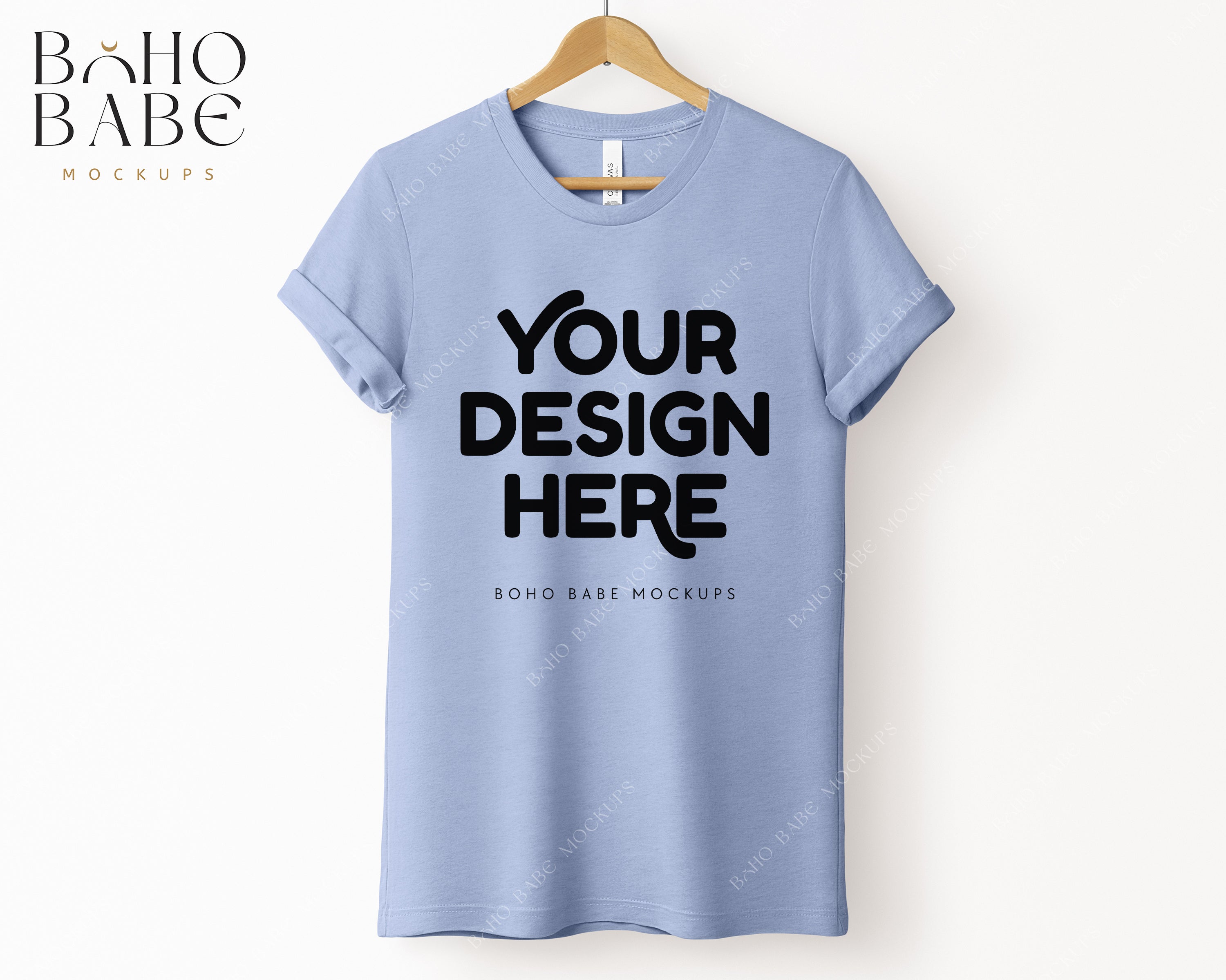Bella Canvas 3001 HEATHER BLUE T-shirt Mockup | Boho Babe Hanging Mock ...
