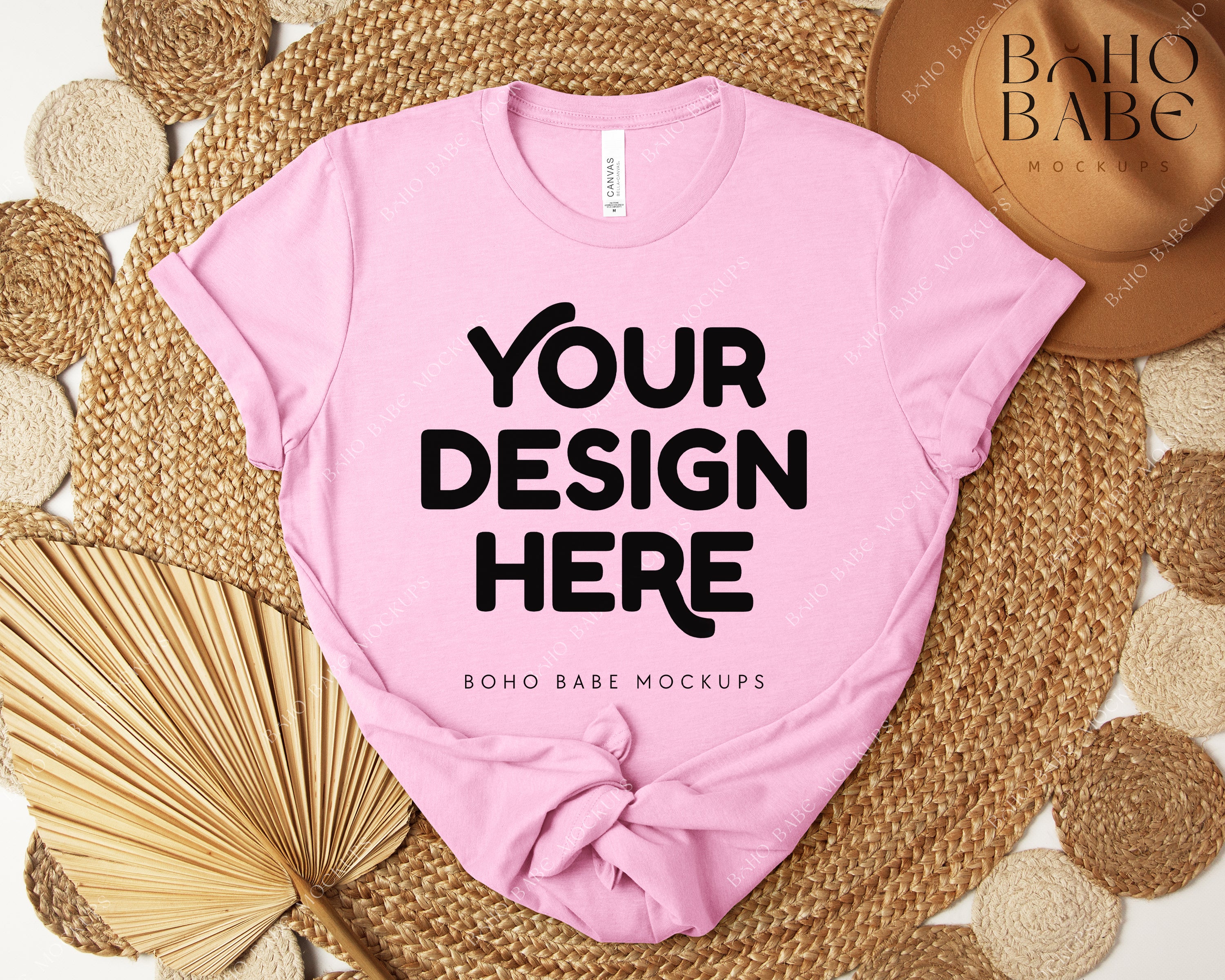Bella Canvas 3001 HEATHER BUBBLE GUM T-shirt Mockup | Boho Design | Fl ...