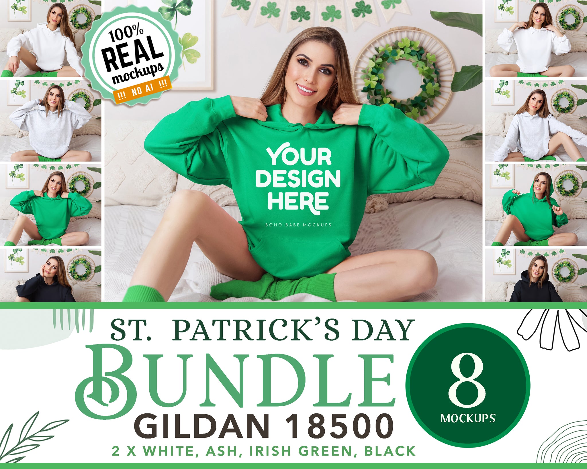 Gildan 18500 St. Patricks Day Mockup Bundle | 8 Model Mockups ...