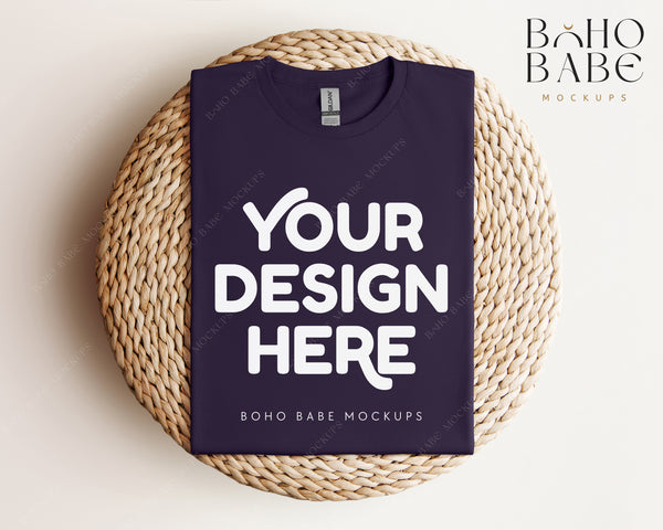 Gildan 64000 BLACK BERRY T-shirt Mockup | Boho Babe Folded Mockup Desi ...